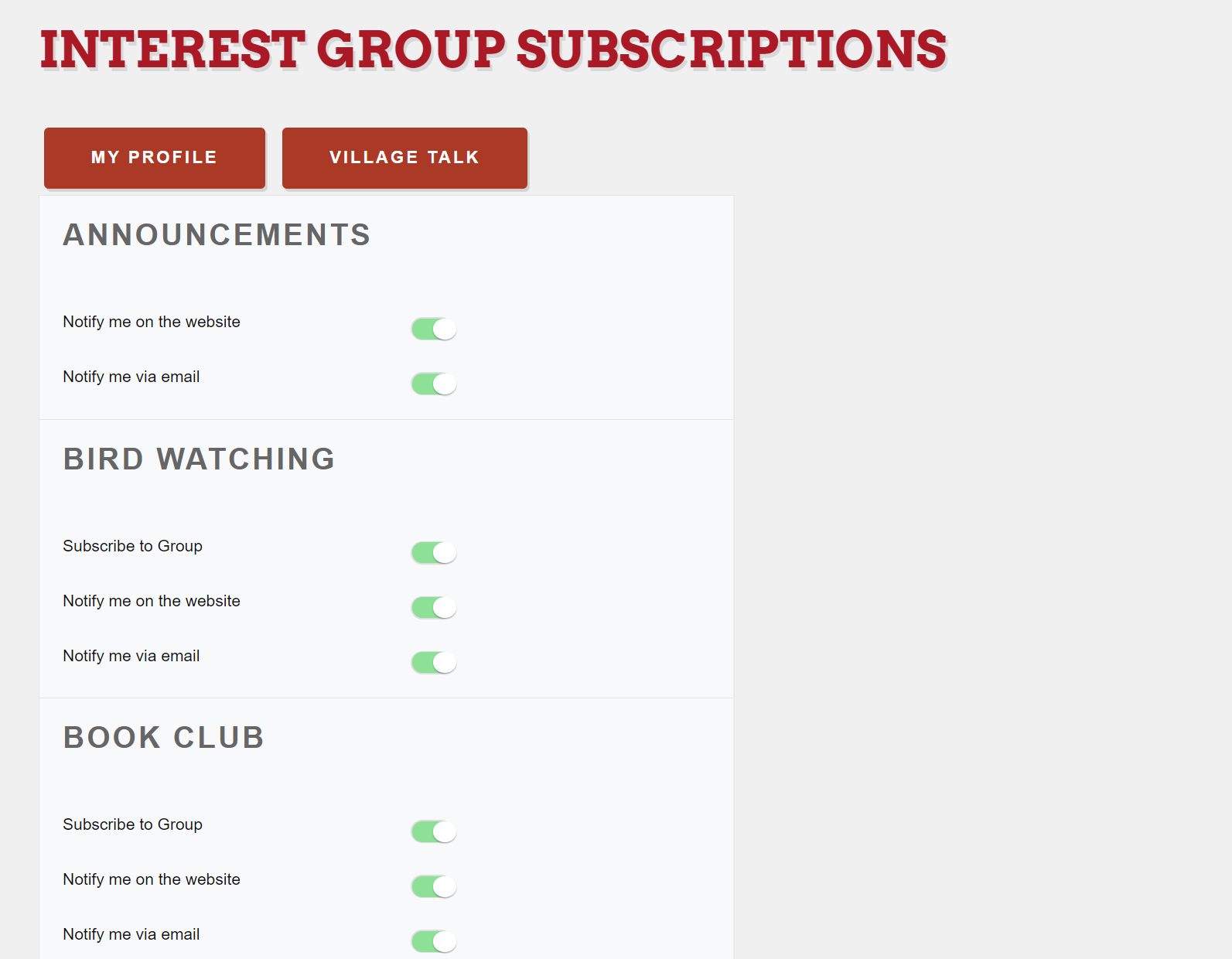 How can a member manage their interest group settings in Village Talk ...