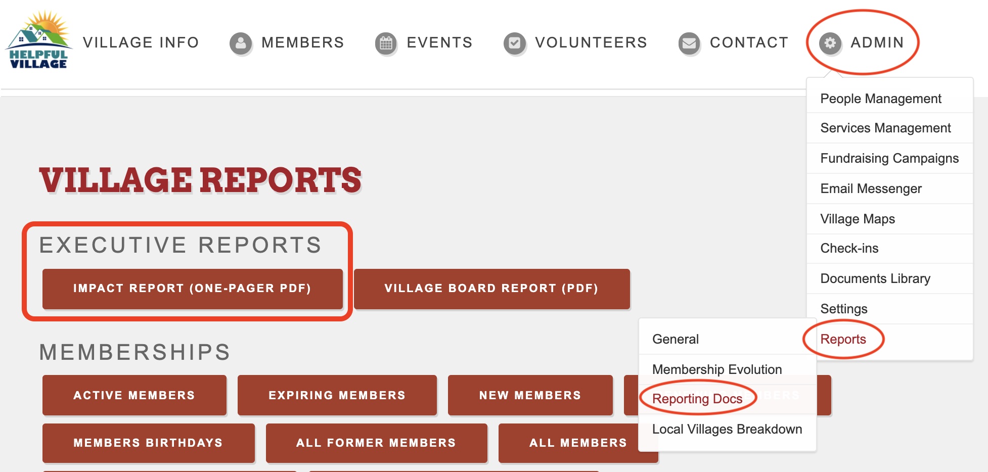 Settings: Reports – HELPFUL VILLAGE